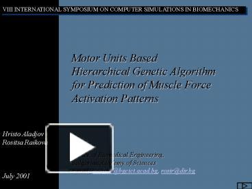 Motor Units Based Hierarchical Genetic Algorithm for Prediction of ...
