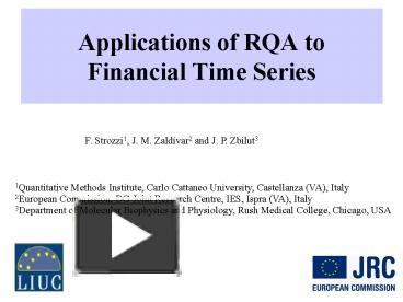Applications of RQA to Financial Time Series presentation | free to view