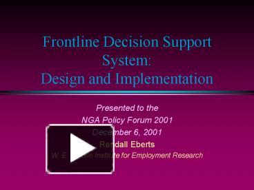 Frontline Decision Support System: Design and Implementation ...