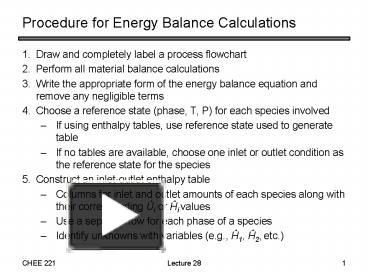PPT – Procedure for Energy Balance Calculations PowerPoint presentation ...