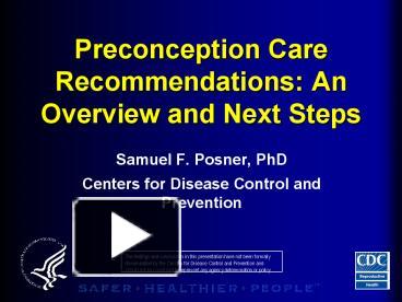 PPT – Preconception Care Recommendations: An Overview and Next Steps ...