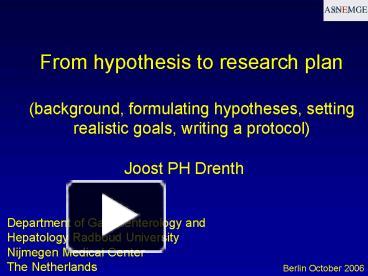 From hypothesis to research plan background, formulating hypotheses ...