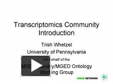 Transcriptomics Community Introduction presentation | free to view