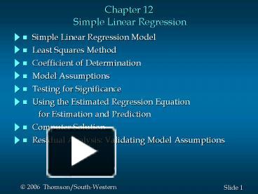 Chapter 12 Simple Linear Regression presentation | free to view