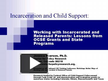 Incarceration and Child Support: presentation | free to view