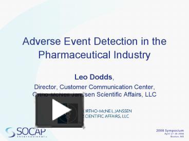 PPT – Adverse Event Detection in the Pharmaceutical Industry PowerPoint ...