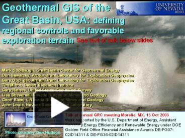 GRC 2003: Great Basin Geothermal GIS presentation | free to view
