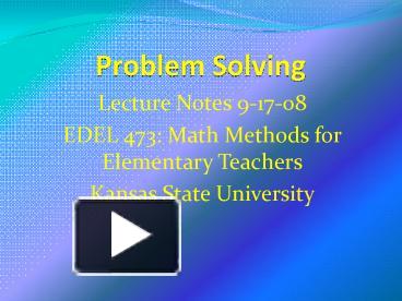 Problem Solving presentation | free to view