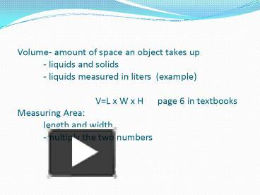 PPT – Volume amount of space an object takes up liquids and solids ...