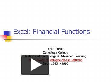 Excel: Financial Functions presentation | free to view