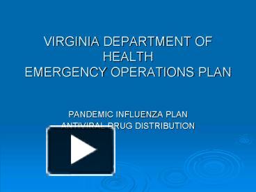 VIRGINIA DEPARTMENT OF HEALTH EMERGENCY OPERATIONS PLAN presentation ...