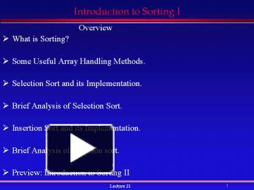 Introduction to Sorting I presentation | free to download
