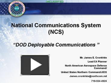 National Communications System NCS DOD Deployable Communications ...