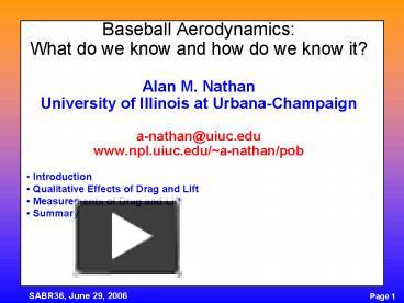 Baseball Aerodynamics: What do we know and how do we know it Alan M ...