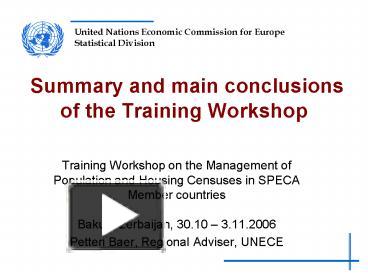 Summary and main conclusions of the Training Workshop presentation ...