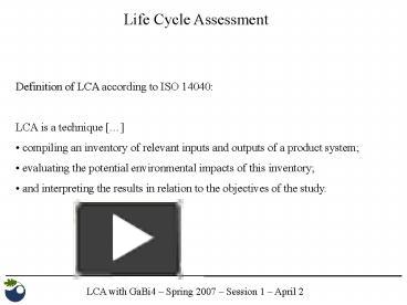 PPT – Life Cycle Assessment PowerPoint presentation | free to view - id ...