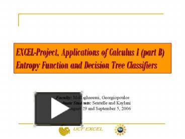 EXCEL-Project, Applications of Calculus I (part B) Entropy Function and ...