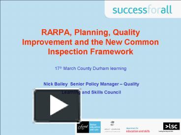 RARPA, Planning, Quality Improvement and the New Common Inspection ...