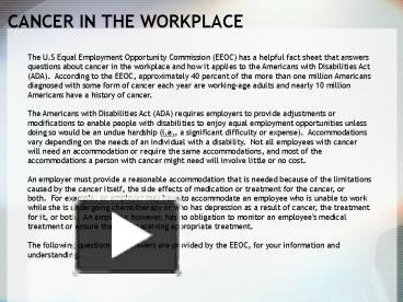 CANCER IN THE WORKPLACE presentation | free to view