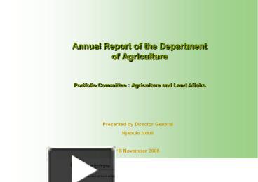 Annual Report of the Department of Agriculture Portfolio Committee ...