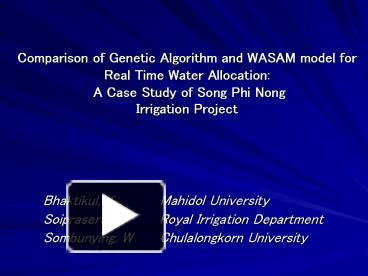 Comparison of Genetic Algorithm and WASAM model for Real Time Water ...