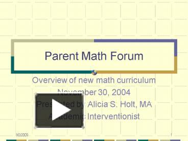 Parent Math Forum presentation | free to view
