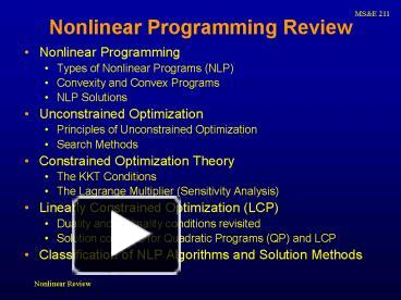 Nonlinear Programming Review presentation | free to view