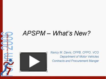 APSPM Whats New presentation | free to view