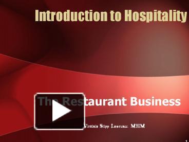 Introduction to Hospitality presentation | free to view