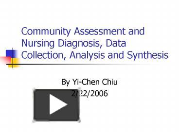 Community Assessment and Nursing Diagnosis, Data Collection, Analysis ...
