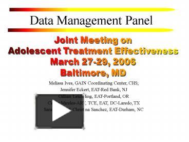 Data Management Panel presentation | free to view