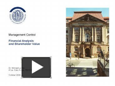 PPT – Management Control Financial Analysis and Shareholder Value Dr ...