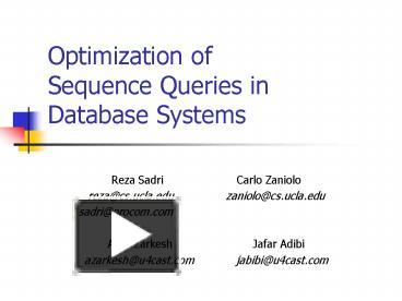 Optimization of Sequence Queries in Database Systems presentation ...