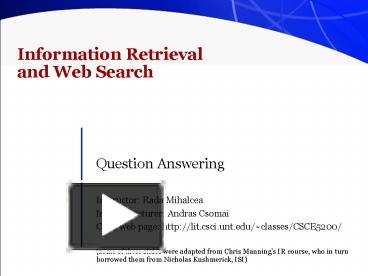 PPT – Information Retrieval and Web Search PowerPoint presentation ...