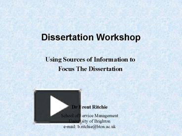 PPT – Dissertation Workshop PowerPoint presentation | free to view - id ...