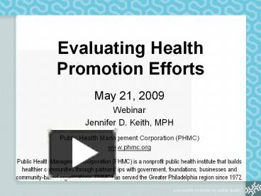 PPT – Evaluating Health Promotion Efforts PowerPoint presentation ...