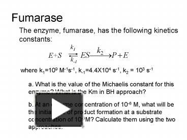 The enzyme, fumarase, has the following kinetics constants ...