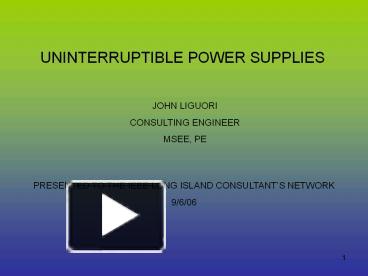 PPT – UNINTERRUPTIBLE POWER SUPPLIES PowerPoint presentation | free to ...