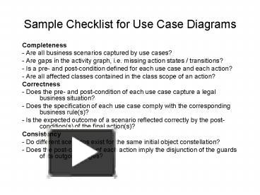 Sample Checklist for Use Case Diagrams presentation | free to download