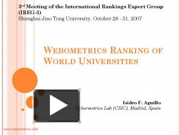 Webometrics Ranking of World Universities presentation | free to view