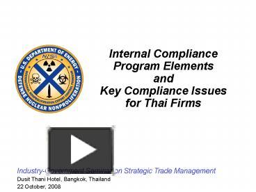 Internal Compliance Program Elements and Key Compliance Issues for Thai ...