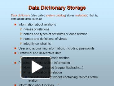 PPT – Data Dictionary Storage PowerPoint presentation | free to ...