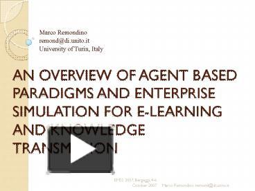 PPT – AN OVERVIEW OF AGENT BASED PARADIGMS AND ENTERPRISE SIMULATION ...