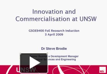 PPT – Innovation and Commercialisation at UNSW PowerPoint presentation ...