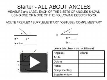 Starter: ALL ABOUT ANGLES MEASURE and LABEL EACH OF THE 3 SETS OF ...