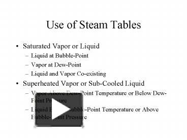 Use of Steam Tables presentation | free to view