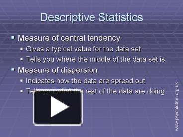 PPT – Descriptive Statistics PowerPoint presentation | free to download ...