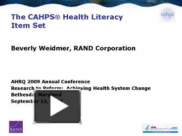 PPT – The CAHPS Health Literacy Item Set PowerPoint presentation | free ...