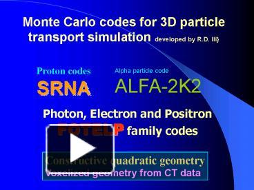 Monte Carlo codes for 3D particle transport simulation developed by R'D ...