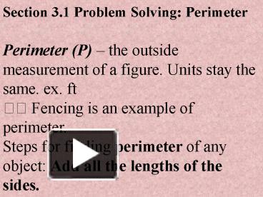 PPT – Section 3'1 Problem Solving: Perimeter PowerPoint presentation ...
